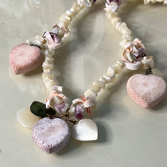 Vintage | Jewelry | Vintage Shell Mop Heart Stone Necklace | Poshmark